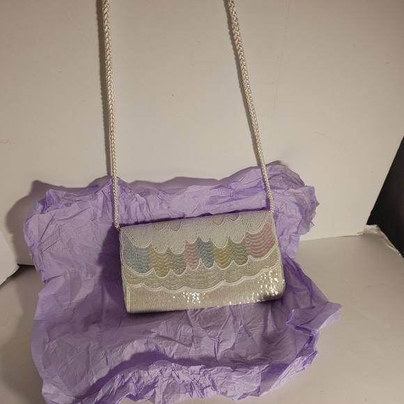 unknown | Bags | White Pastel Pink Blue Sequence Purse Clutch Shoulder ...